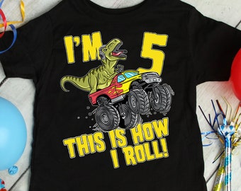 T-rex Dinosaur 5 Year Old Birthday Boy Shirt, Five Year Old T-shirt, 5th Birthday Shirt, Fifth ...