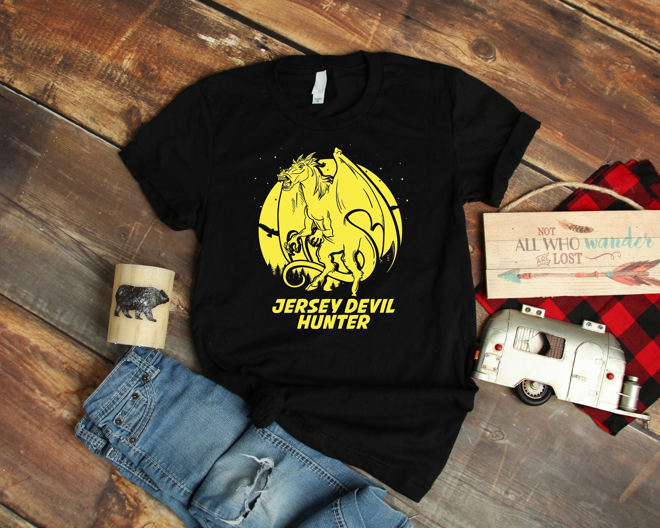 Jersey Devil Hunter Cryptid Shirt Women Men Kids / Raglan / V Neck ...