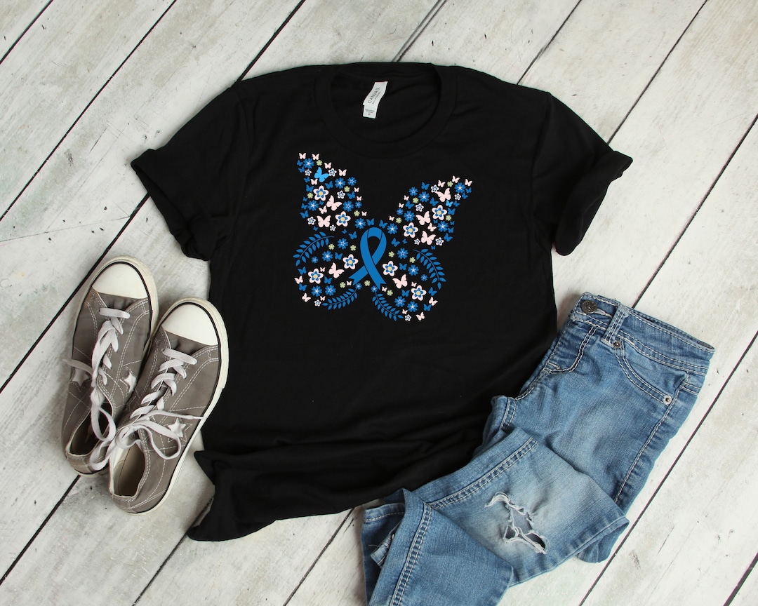 Butterfly Colon Cancer Ribbon Shirt, Colorectal Cancer Awareness ...