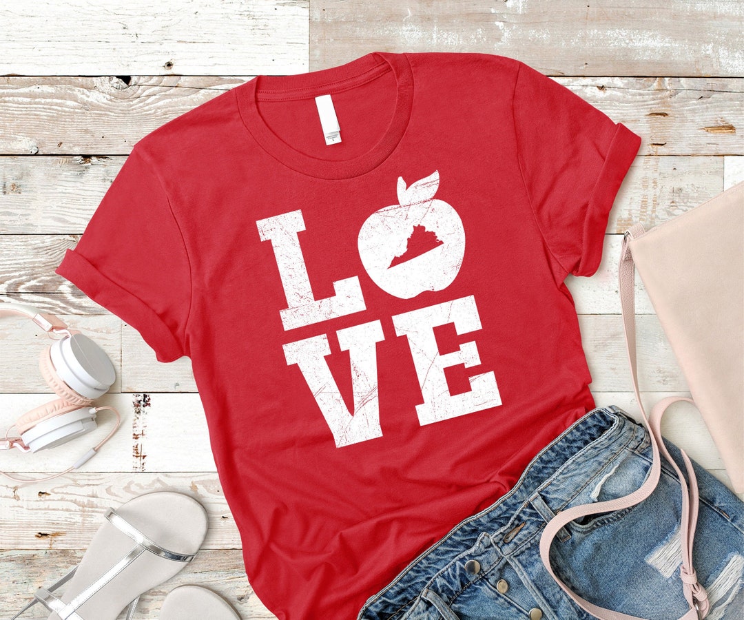 Virginia Teacher Educator Love Apple Red for Ed Shirt Women Red for Ed ...