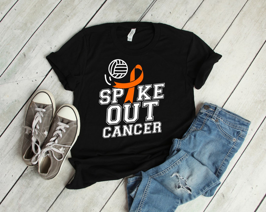 Volleyball Spike Out Cancer Kidney Cancer Orange Pearl Ribbon Shirt ...