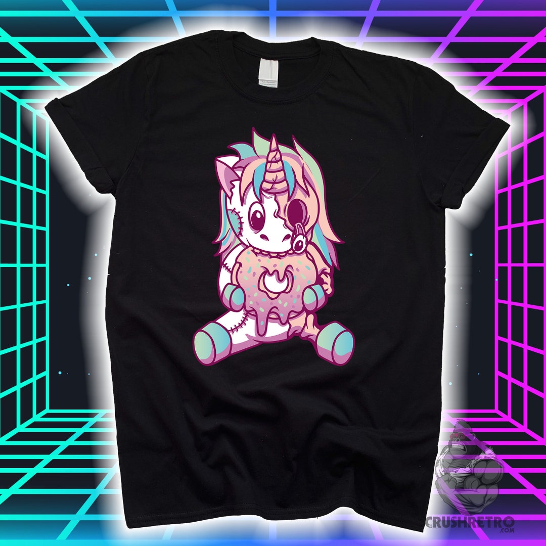 Cute Unicorn Eating Donut Goth Shirt, Vaporwave Hoodie, Kawaii Pastel ...