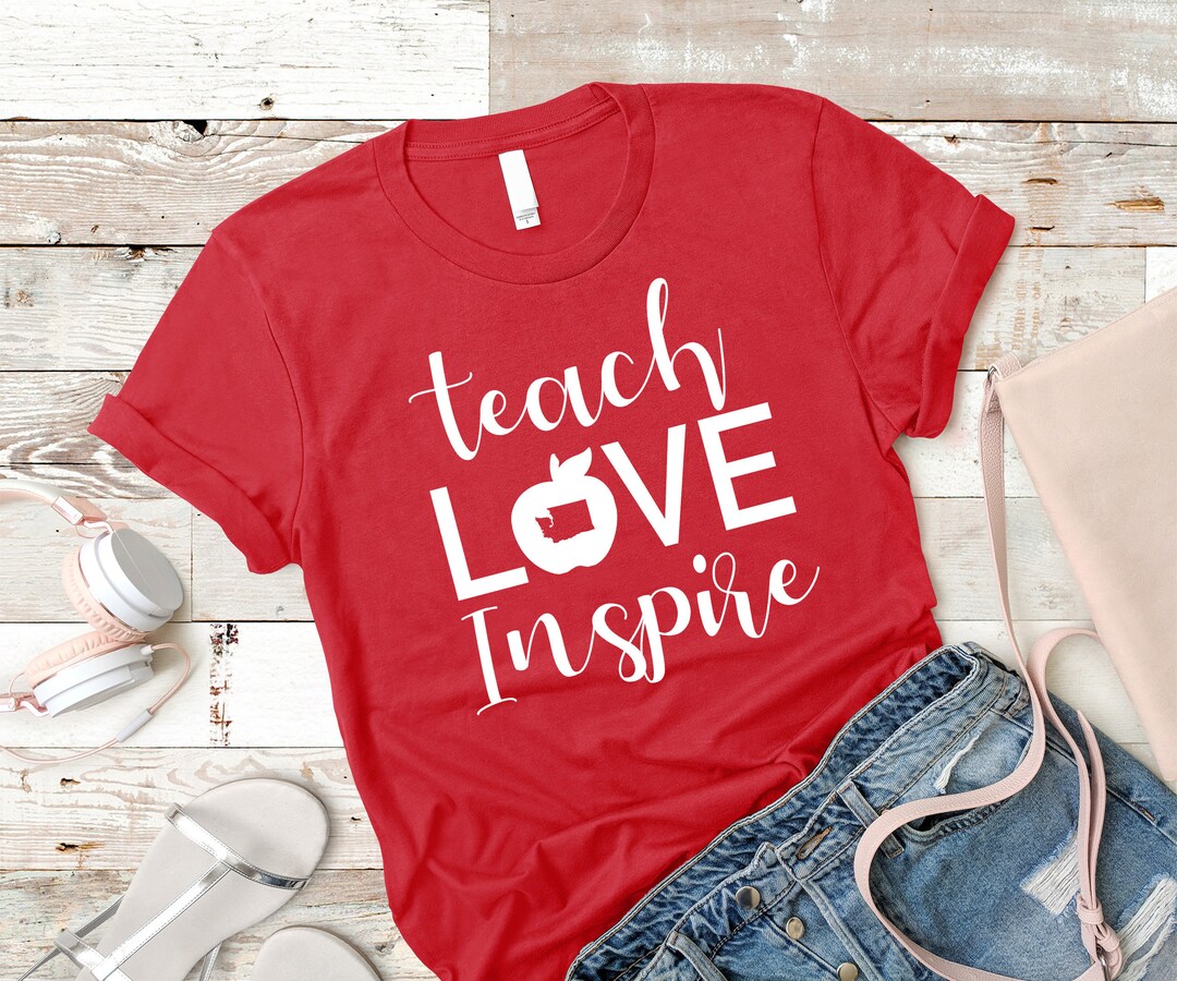 Washington State Teach Love Inspire Teacher Shirt Women Red for Ed ...