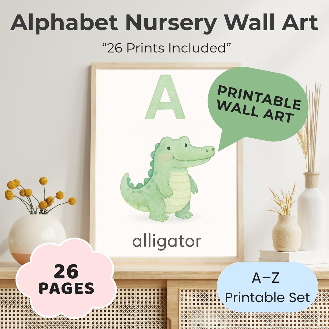 Alphabet Nursery Wall Art Printable Set | A–Z ABC Posters for Kids Room ...