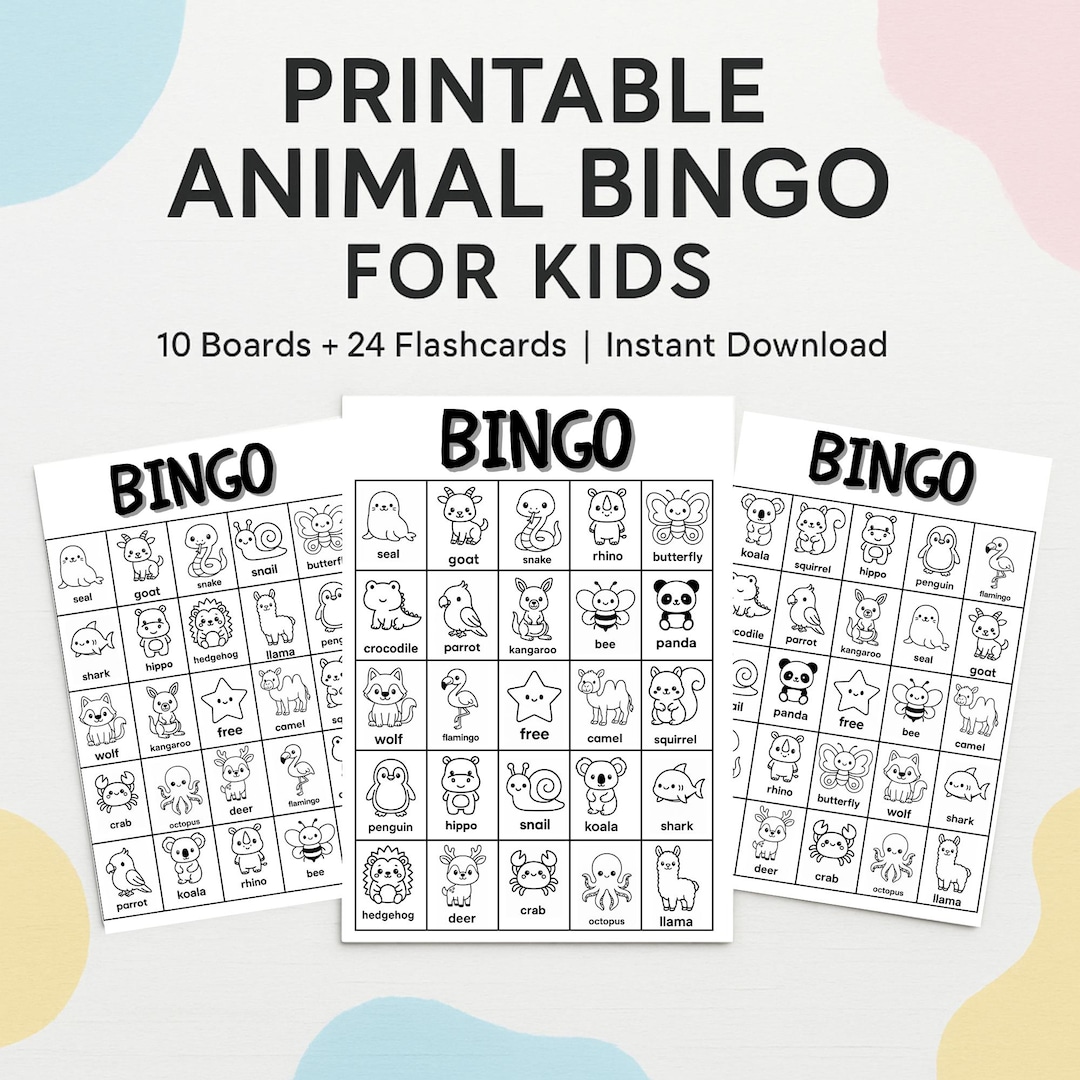 Printable Animal Bingo Game for Kids | 10 Boards + 24 Flashcards ...