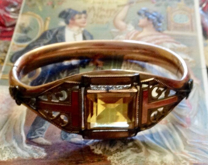 Antique Victorian S.O. Bigney & Co Gold Filled Faux Topaz Ornate Bangle ...