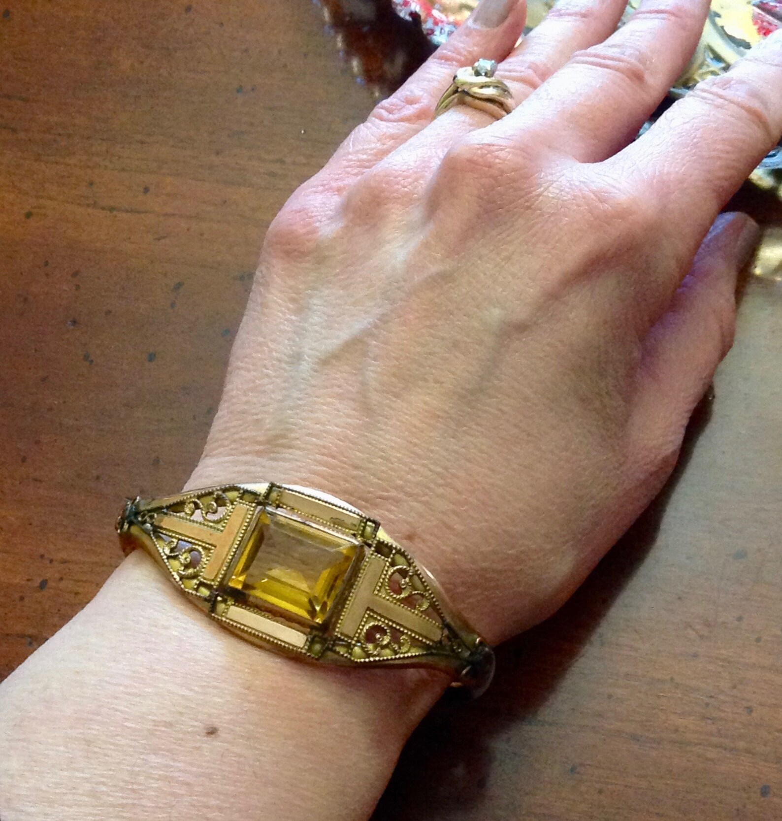 Antique Victorian S.O. Bigney & Co Gold Filled Faux Topaz Ornate Bangle ...