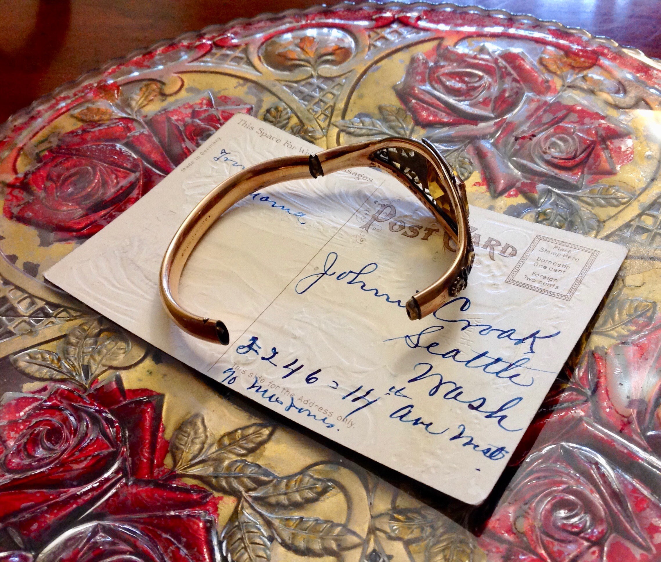 Antique Victorian S.O. Bigney & Co Gold Filled Faux Topaz Ornate Bangle ...