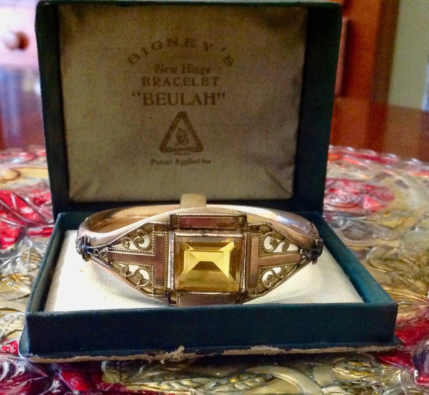 Antique Victorian S.O. Bigney & Co Gold Filled Faux Topaz Ornate Bangle ...