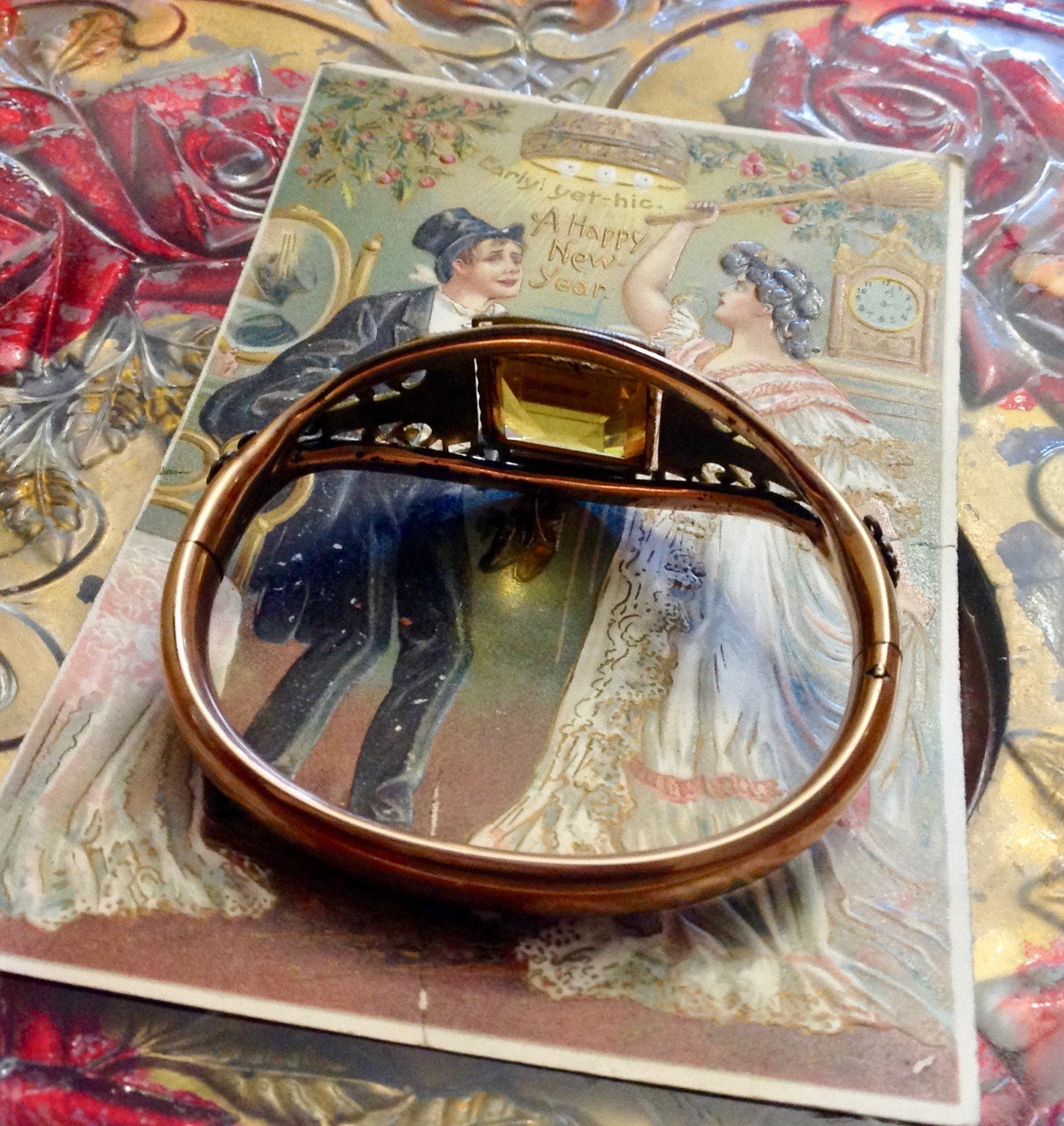 Antique Victorian S.O. Bigney & Co Gold Filled Faux Topaz Ornate Bangle ...