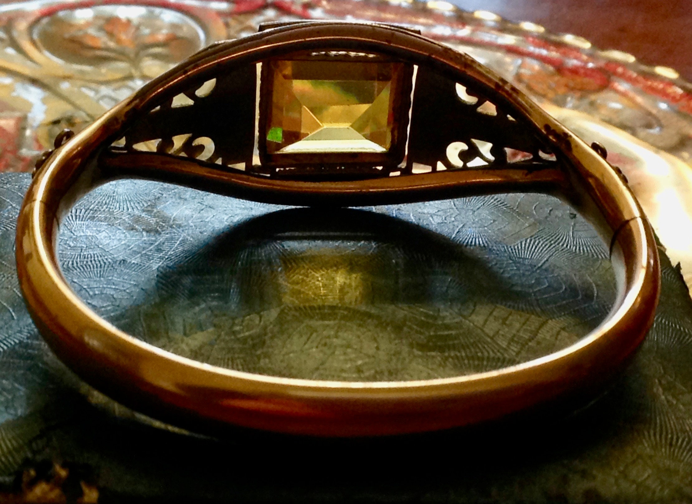 Antique Victorian S.O. Bigney & Co Gold Filled Faux Topaz Ornate Bangle ...