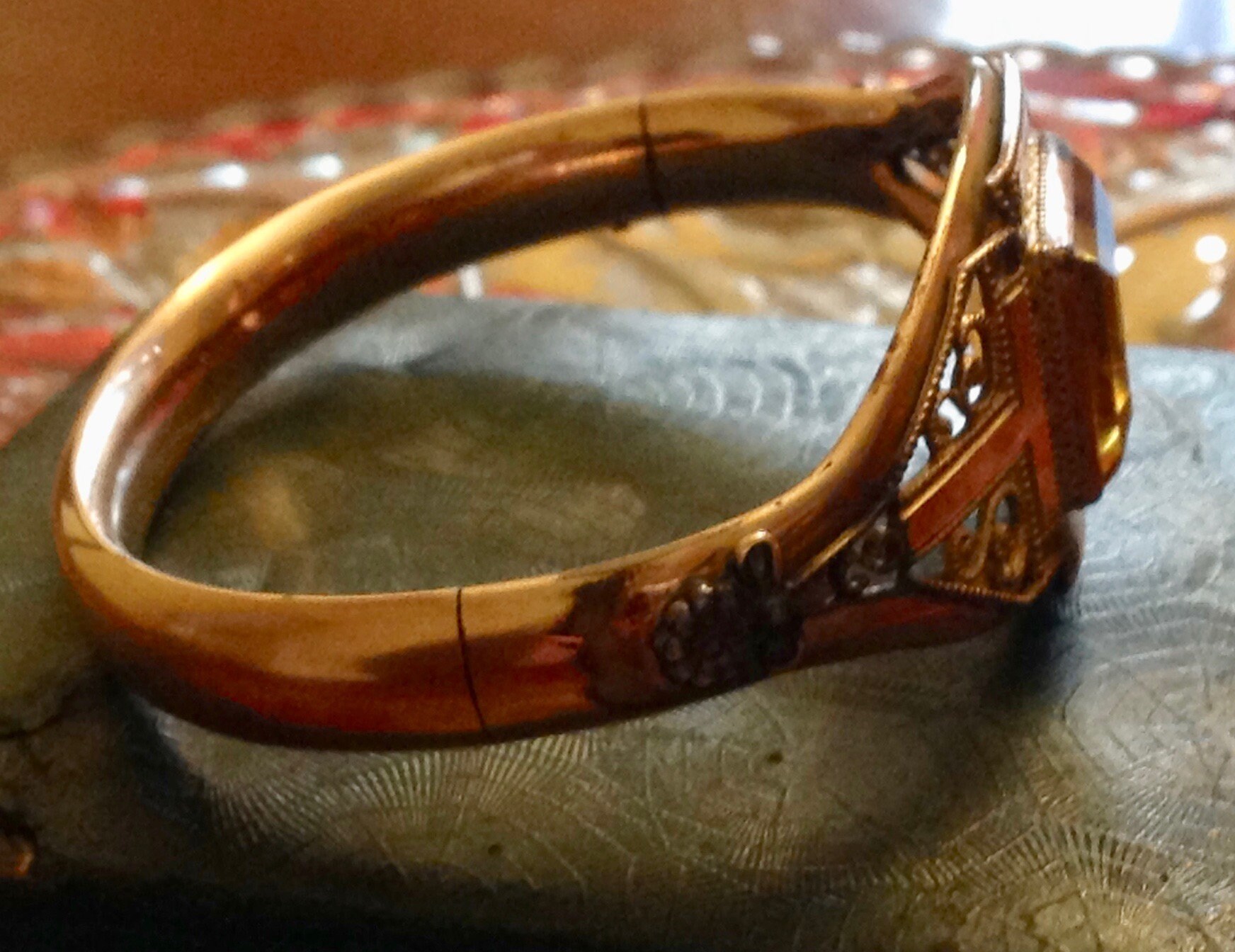 Antique Victorian S.O. Bigney & Co Gold Filled Faux Topaz Ornate Bangle ...