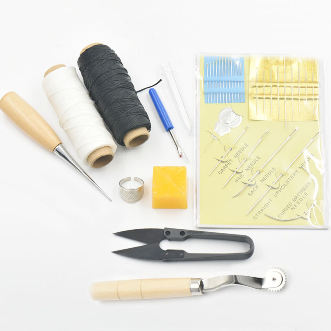 Awl Needles & Thread Beeswax Thimble Ring Seam Ripper Leather - Etsy