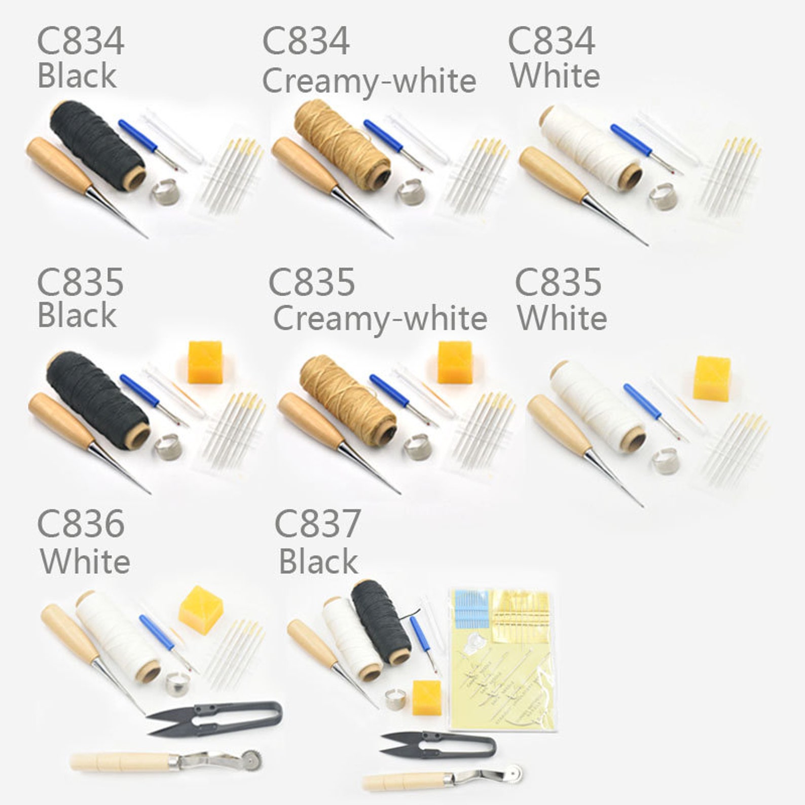 Awl Needles & Thread Beeswax Thimble Ring Seam Ripper Leather - Etsy