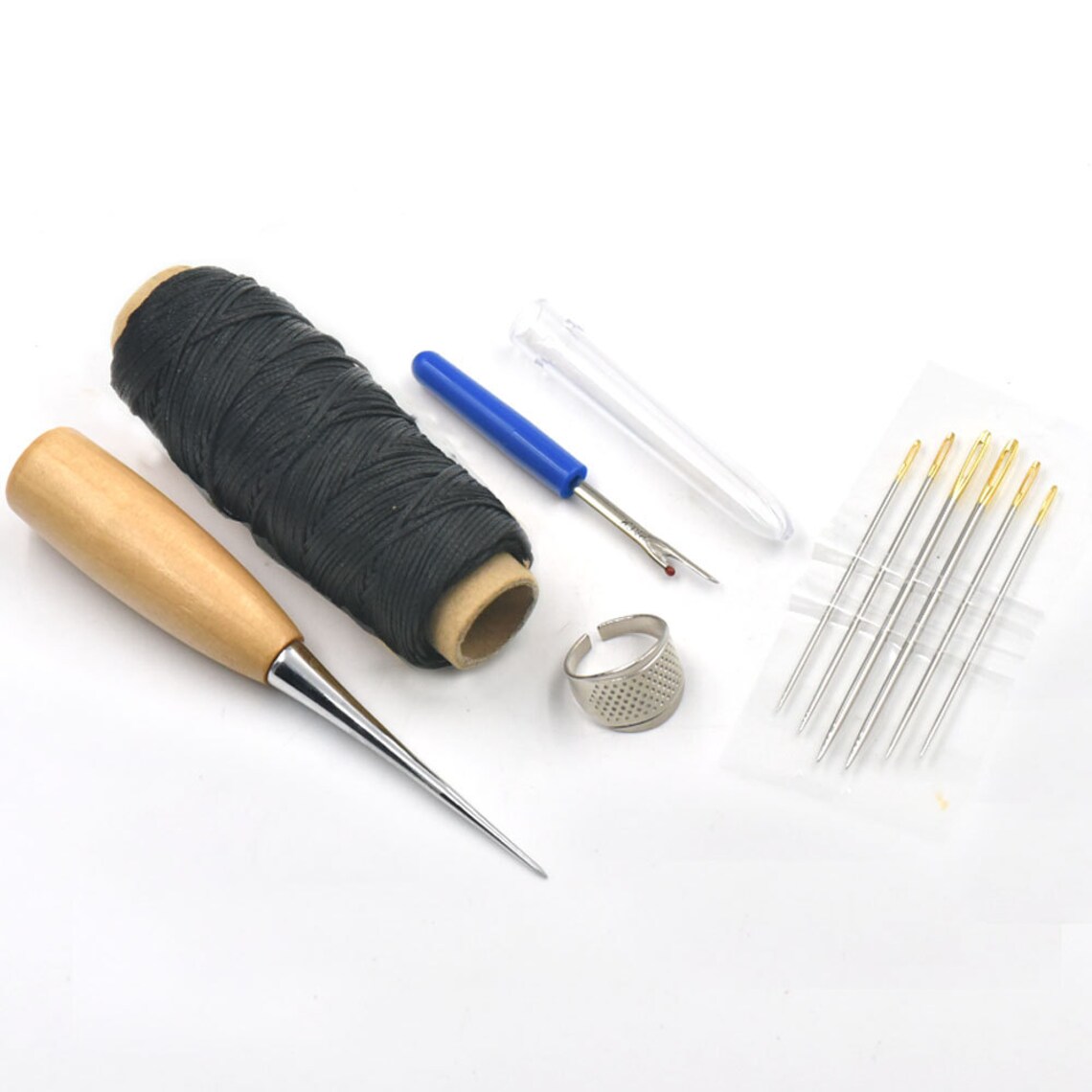 Awl Needles & Thread Beeswax Thimble Ring Seam Ripper Leather - Etsy
