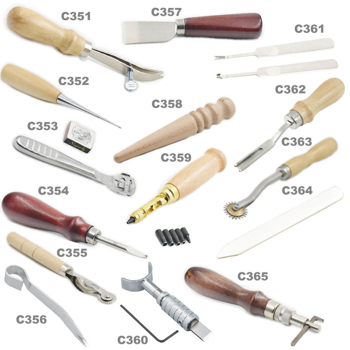 Leather Craft Tools Kit Awl Edge Beveler Creaser Wheel Hand | Etsy