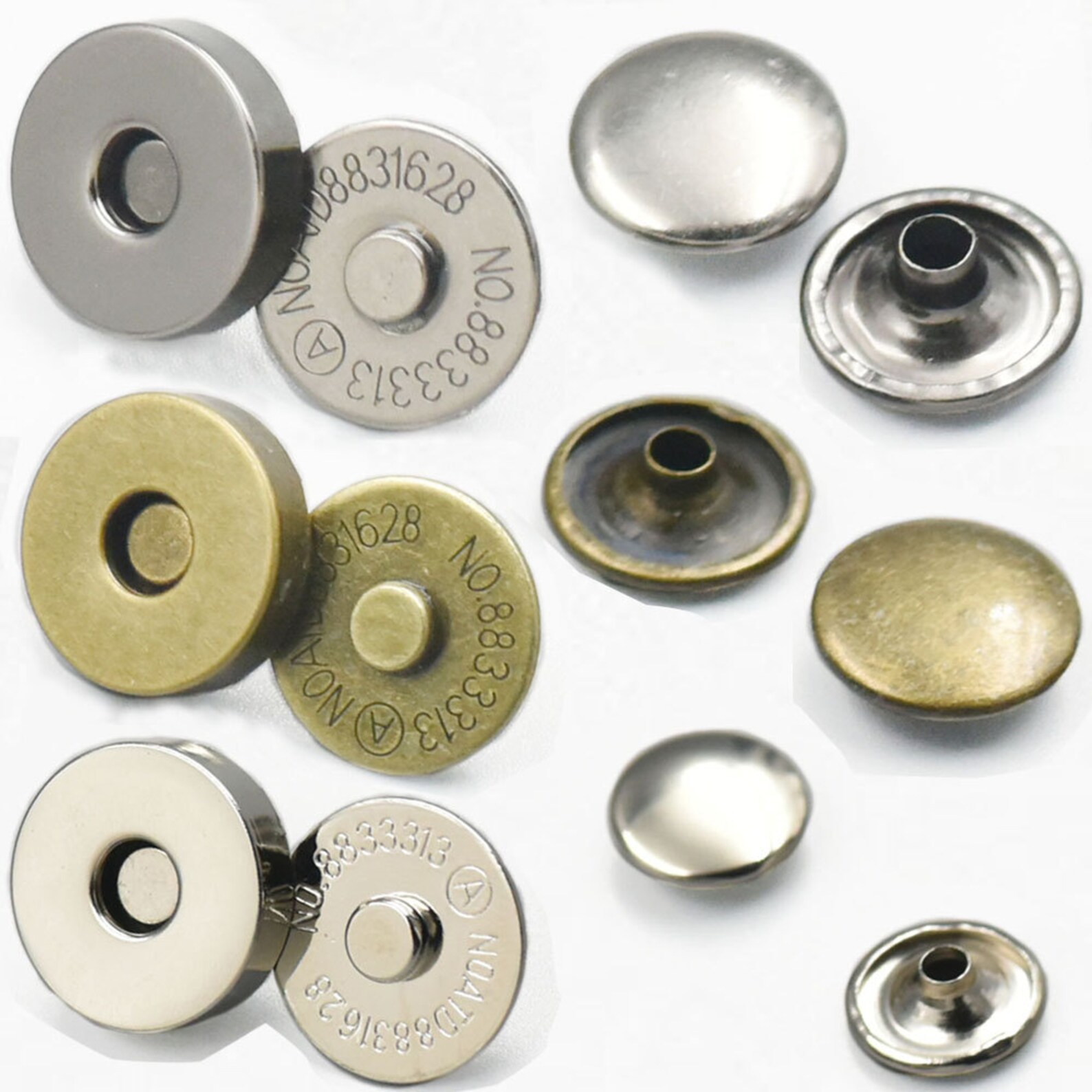 20 Sets 14mm 9/16" Magnetic Snaps Purse Double Rivet Closures Round ...