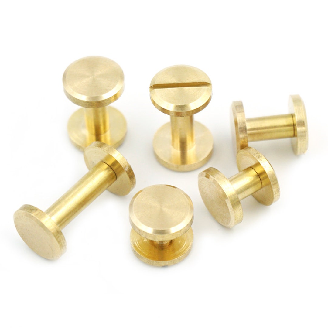 50 Sets Solid Brass Screw Flat Head Button 10mm Stud Nail Chicago ...