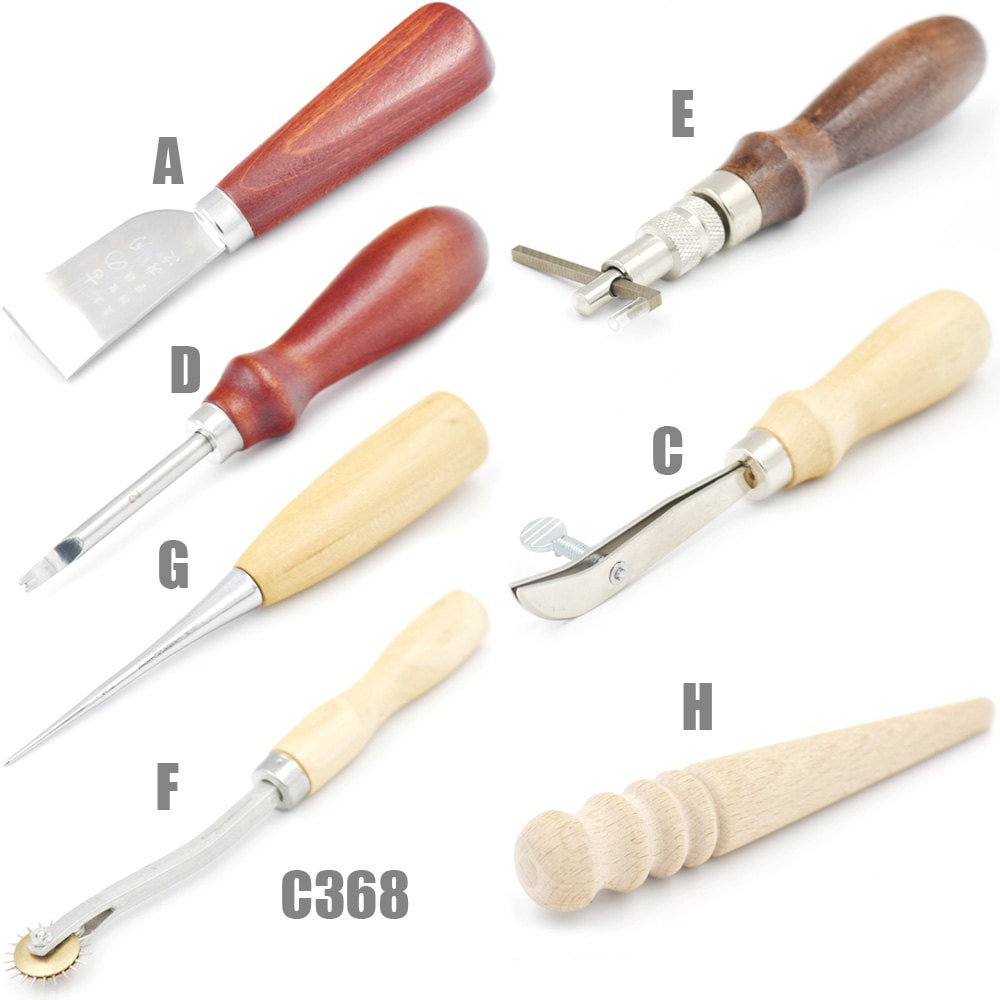 Leather Craft Tools Kit Awl Edge Beveler Creaser Wheel Hand Punch Hole ...