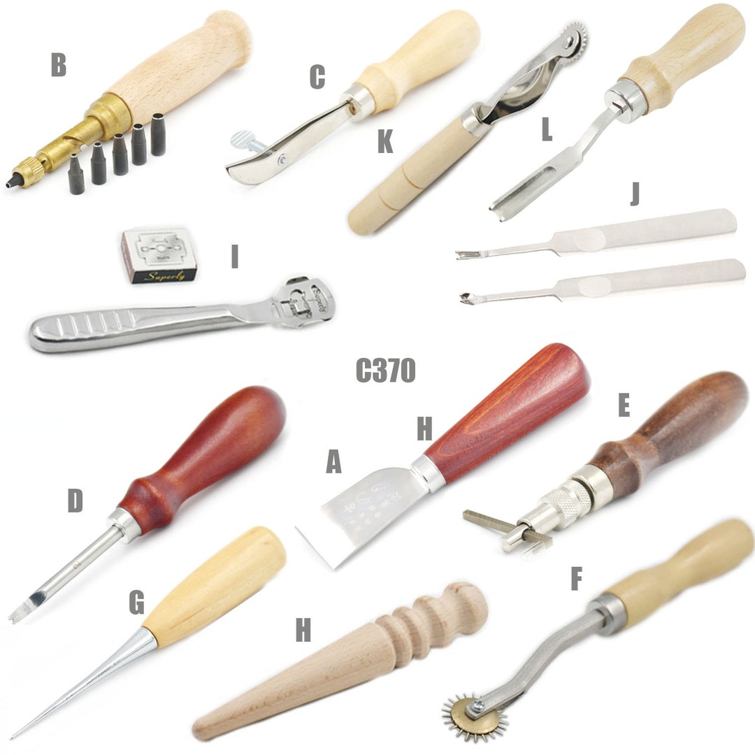 Leather Craft Tools Kit Awl Edge Beveler Creaser Wheel Hand Punch Hole ...