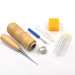 Awl Needles & Thread Beeswax Thimble Ring Seam Ripper Leather Craft ...
