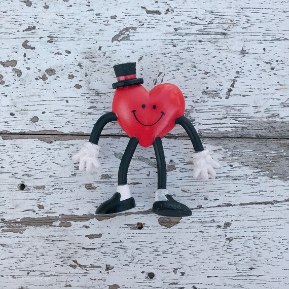 Vintage Valentines Day Bendy Heart Person lapel pin Cute | Etsy