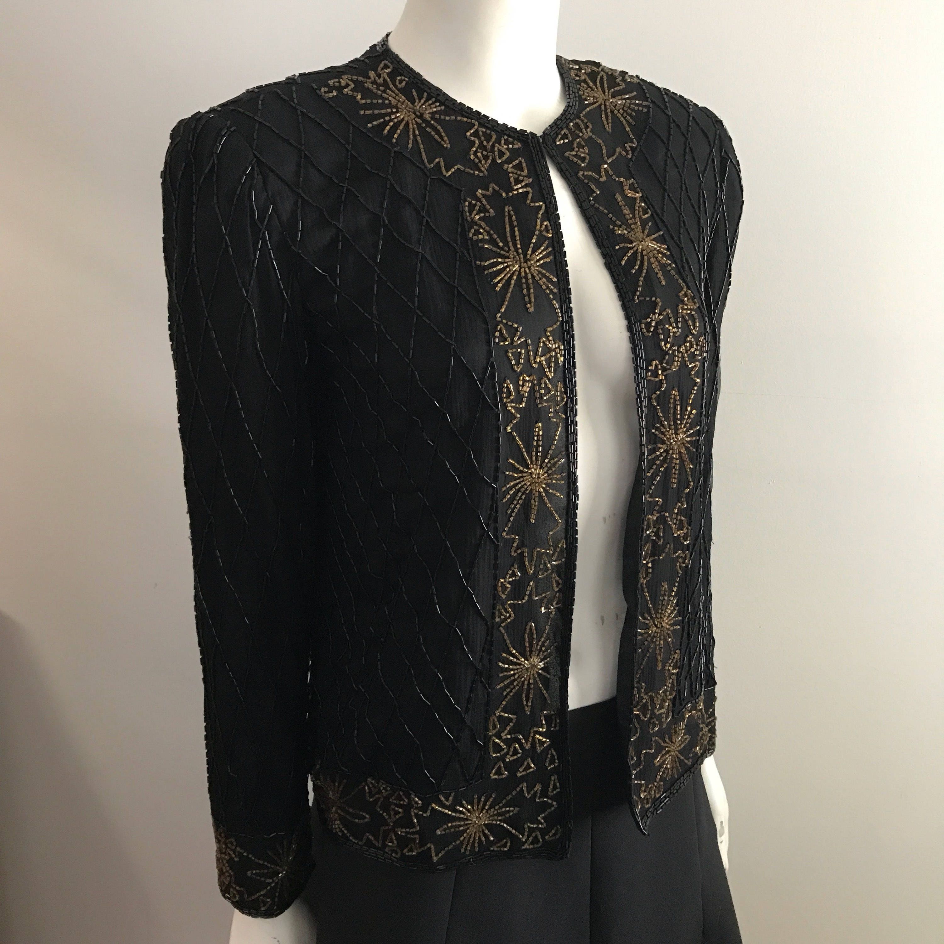 Vintage 80's Black and Gold Beaded Jacket Cardigan - Etsy