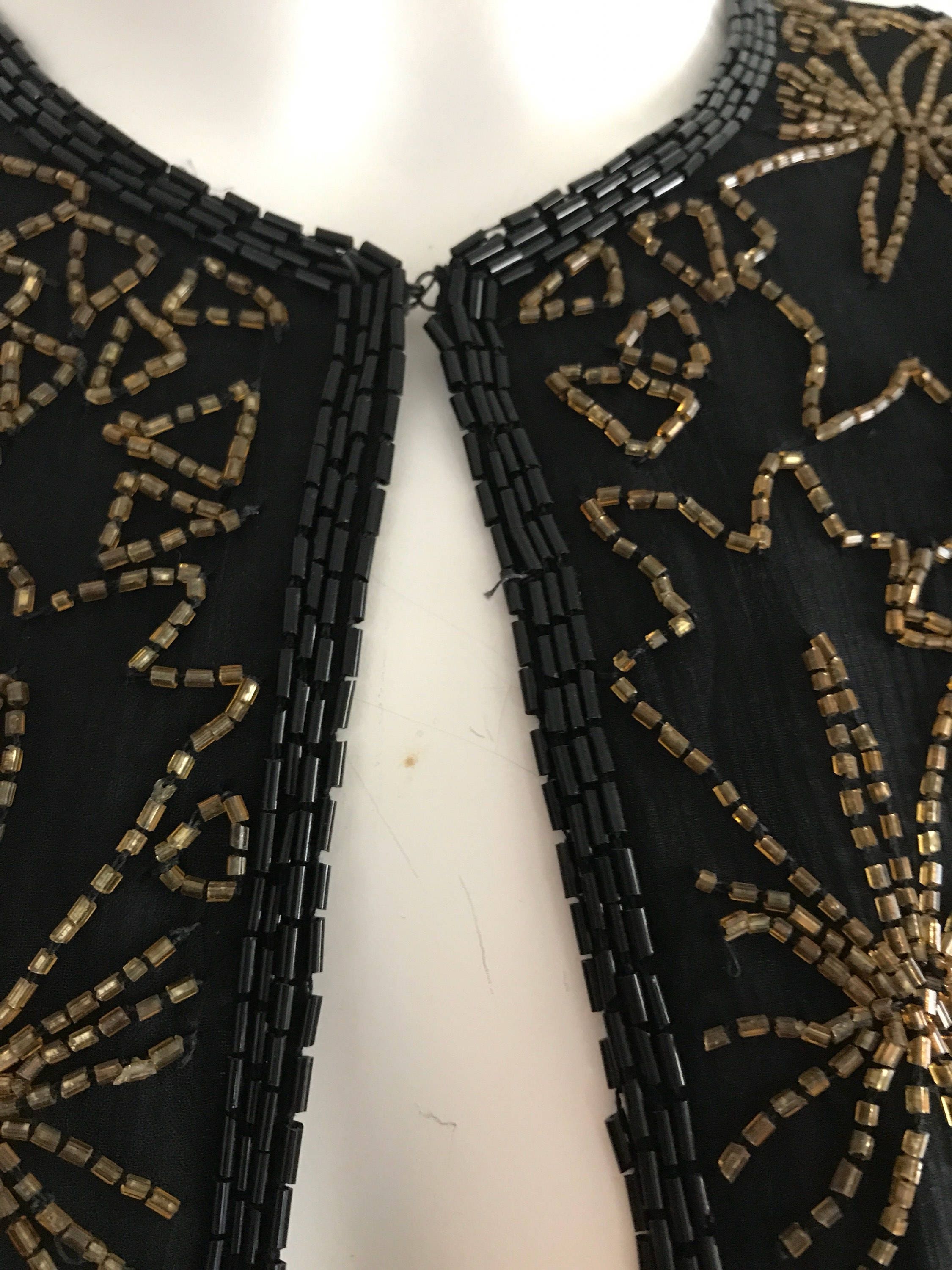 Vintage 80's Black and Gold Beaded Jacket Cardigan - Etsy
