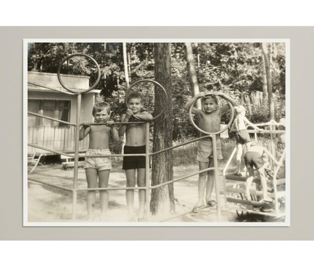 Vintage Soviet Children Playground Photo – Kids on Metal Structure ...