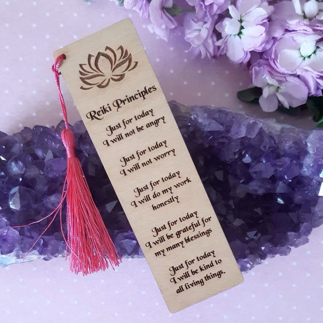REIKI 5 Principles Wooden Bookmark, Reiki Verse Bookmark, Just for ...