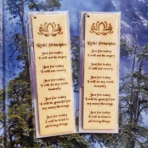 REIKI 5 Principles Wooden Bookmark, Reiki Verse Bookmark, Just for ...