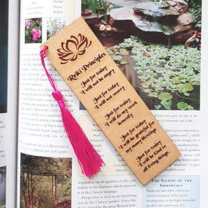 REIKI 5 Principles Wooden Bookmark, Reiki Verse Bookmark, Just for ...