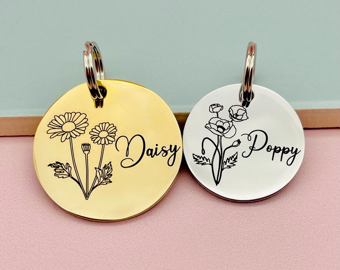 Dog Tag for Dogs, Dog Tag, Hand Stamped Pet ID Tag, Flowers, Stars ...