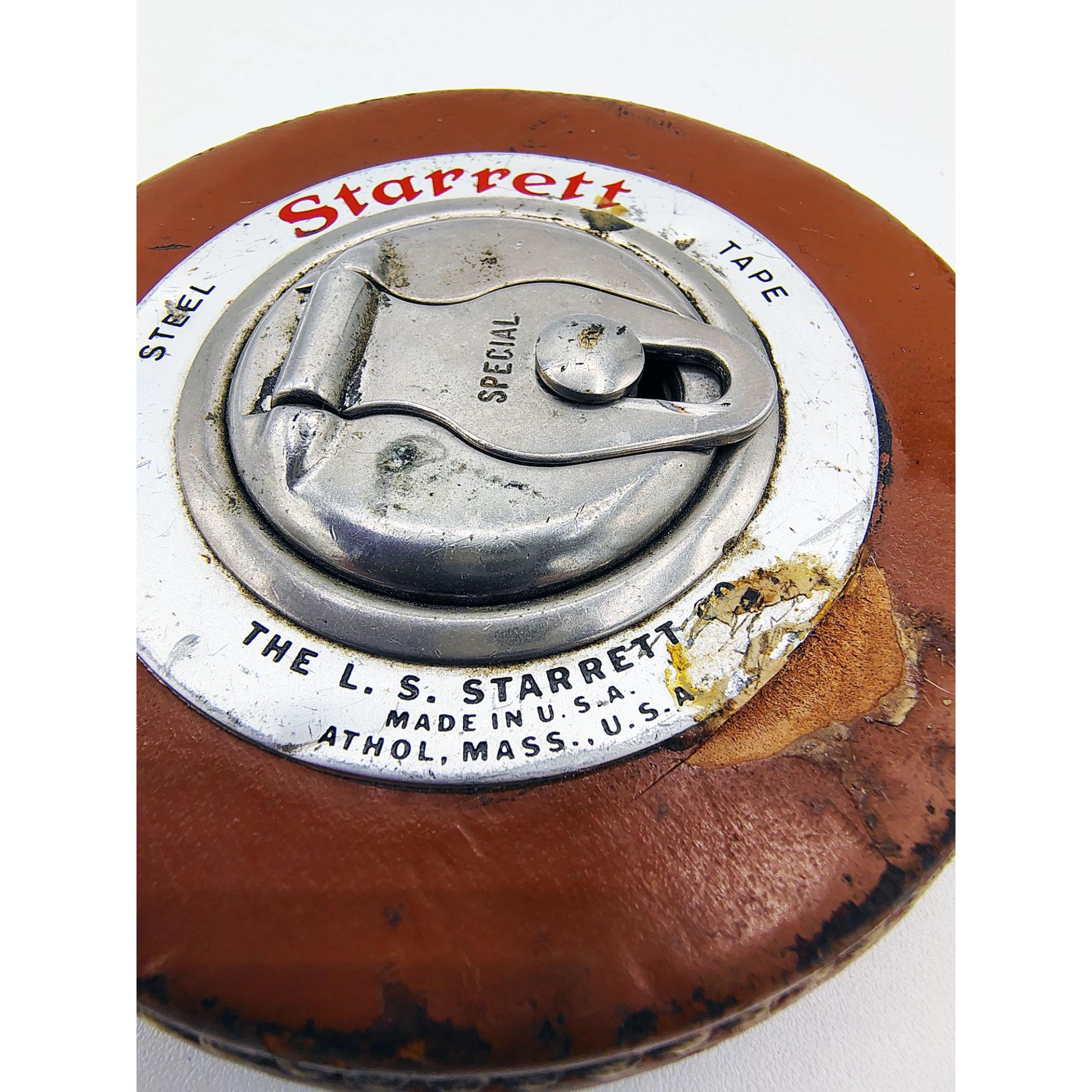 Steel Tape Measure Vintage L.S. Starrett Reel Style Leather Case Athol ...