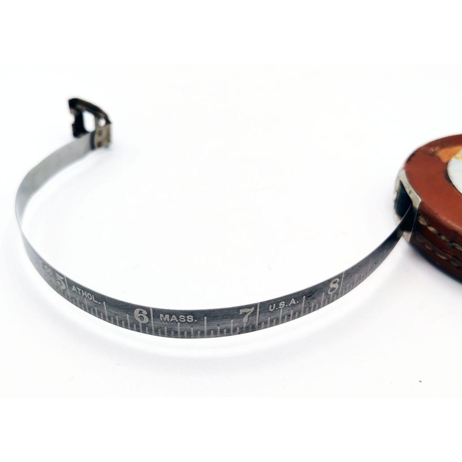 Steel Tape Measure Vintage L.S. Starrett Reel Style Leather Case Athol ...