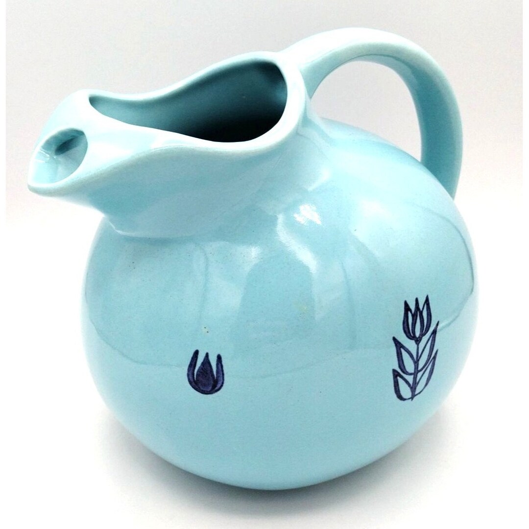 Pitcher USA Pottery Cronin Robins Egg Blue Danish Tulip Print Cottage ...