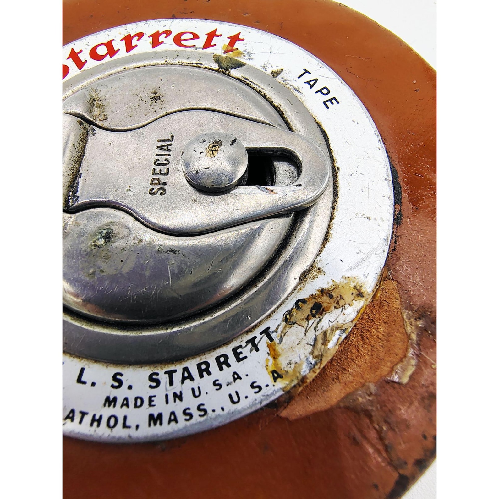 Steel Tape Measure Vintage L.S. Starrett Reel Style Leather Case Athol ...