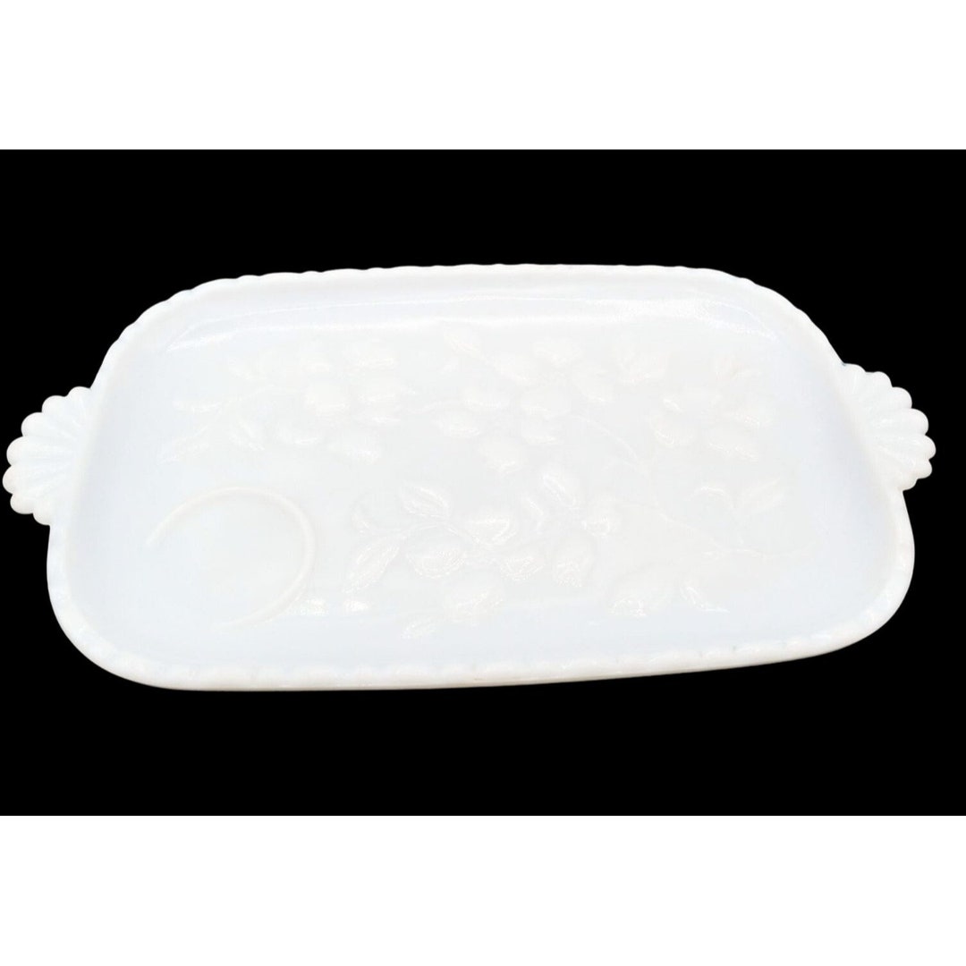 Milk Glass Tray Hazel Atlas Dogwood Pattern Luncheon Plate Tray Vintage ...