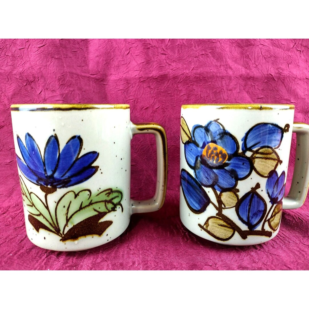 Vintage Japanese Stoneware Coffee Mugs Floral Handpainted Cups - Etsy