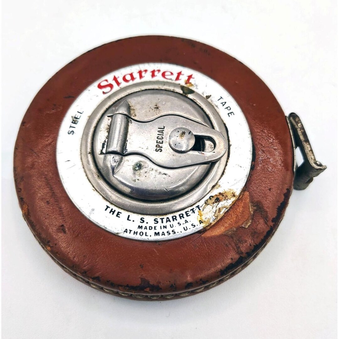 Steel Tape Measure Vintage L.S. Starrett Reel Style Leather Case Athol ...