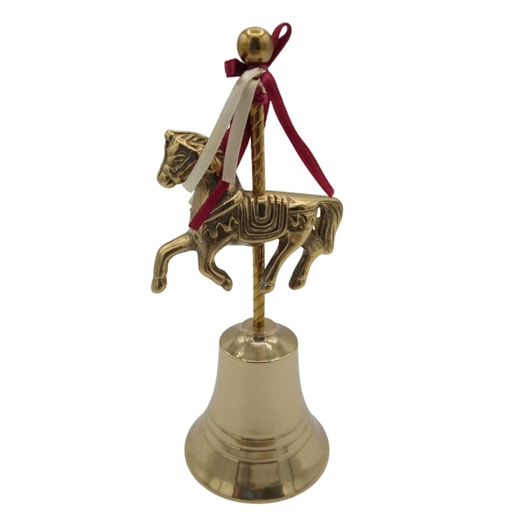 Carousel Horse Bell Vintage Brass Red White Ribbon 5.75 Inch Midcentury ...