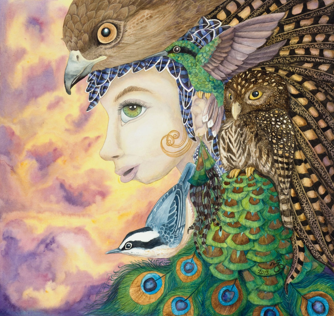 Bird Woman Art Card, Fantasy Art, Fairy Art, Original Watercolor ...