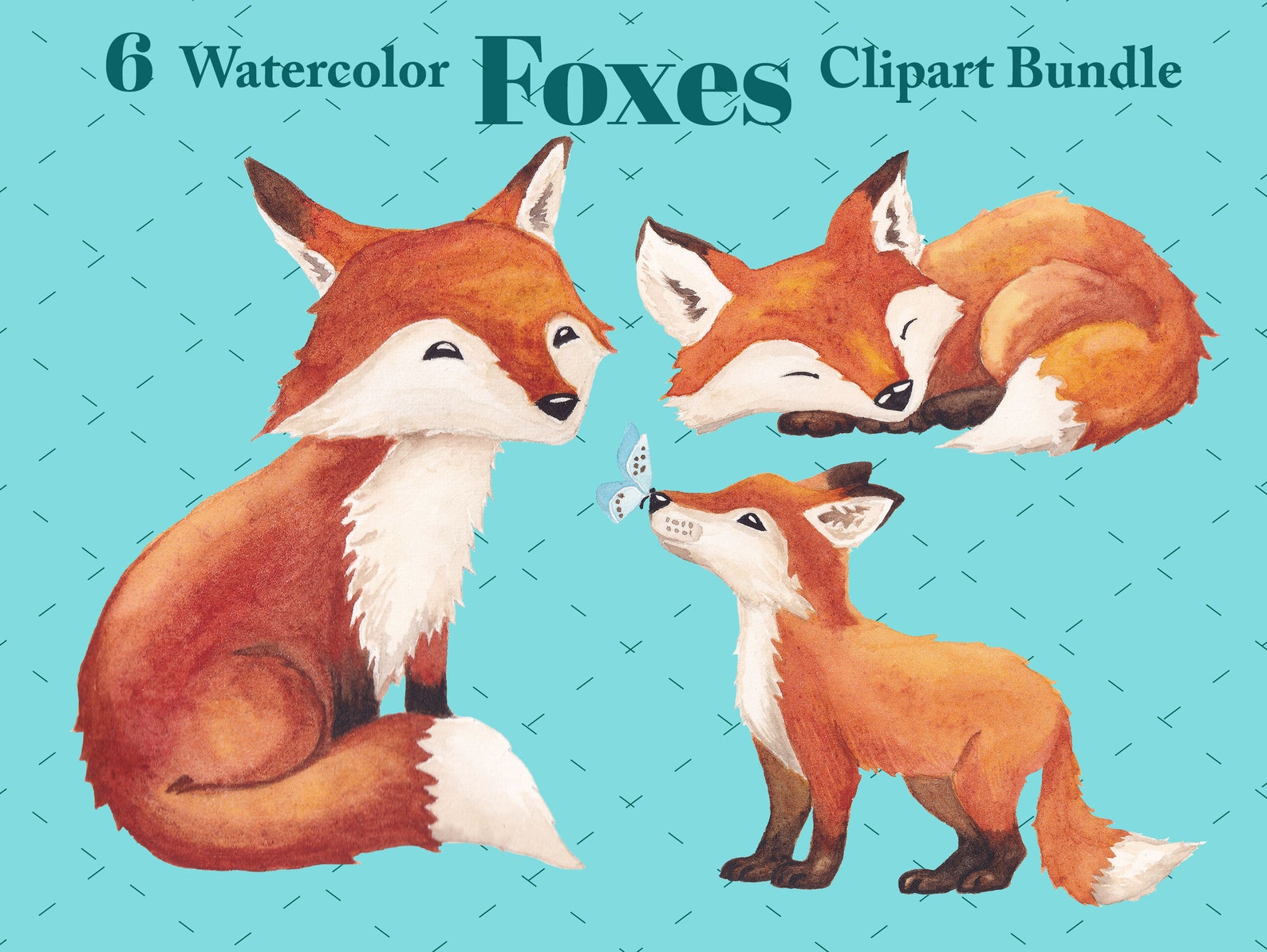 Foxes Clipart, Cute Baby Foxes Clip Art, Watercolor Foxes Clipart ...