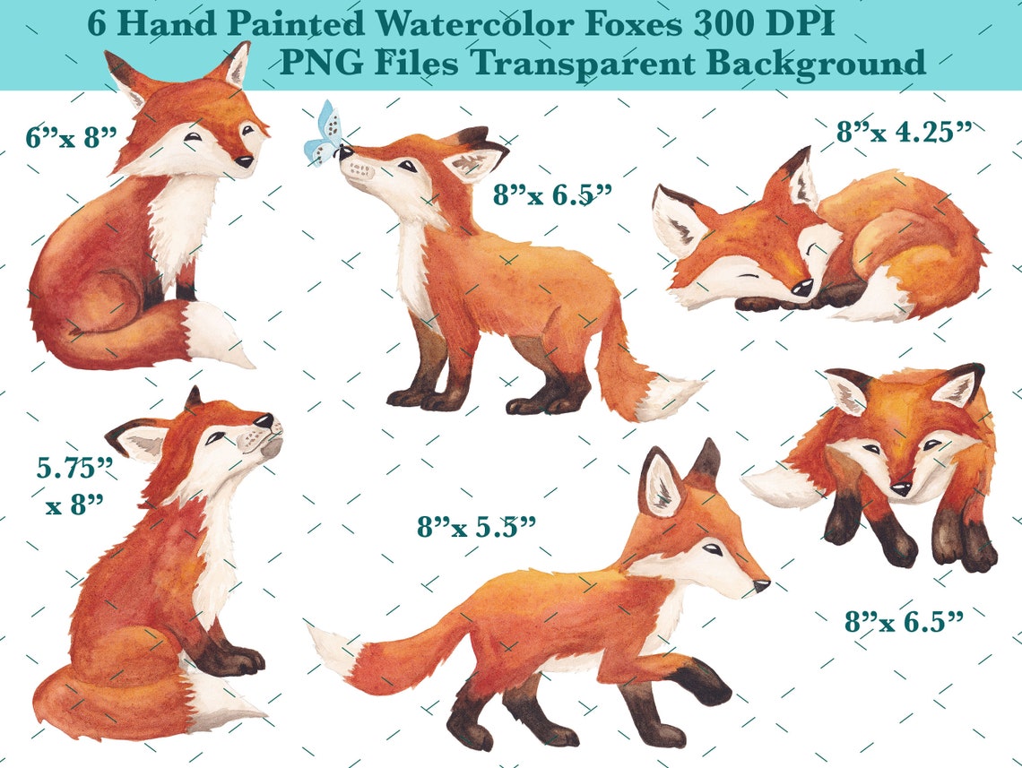 Foxes Clipart, Cute Baby Foxes Clip Art, Watercolor Foxes Clipart ...