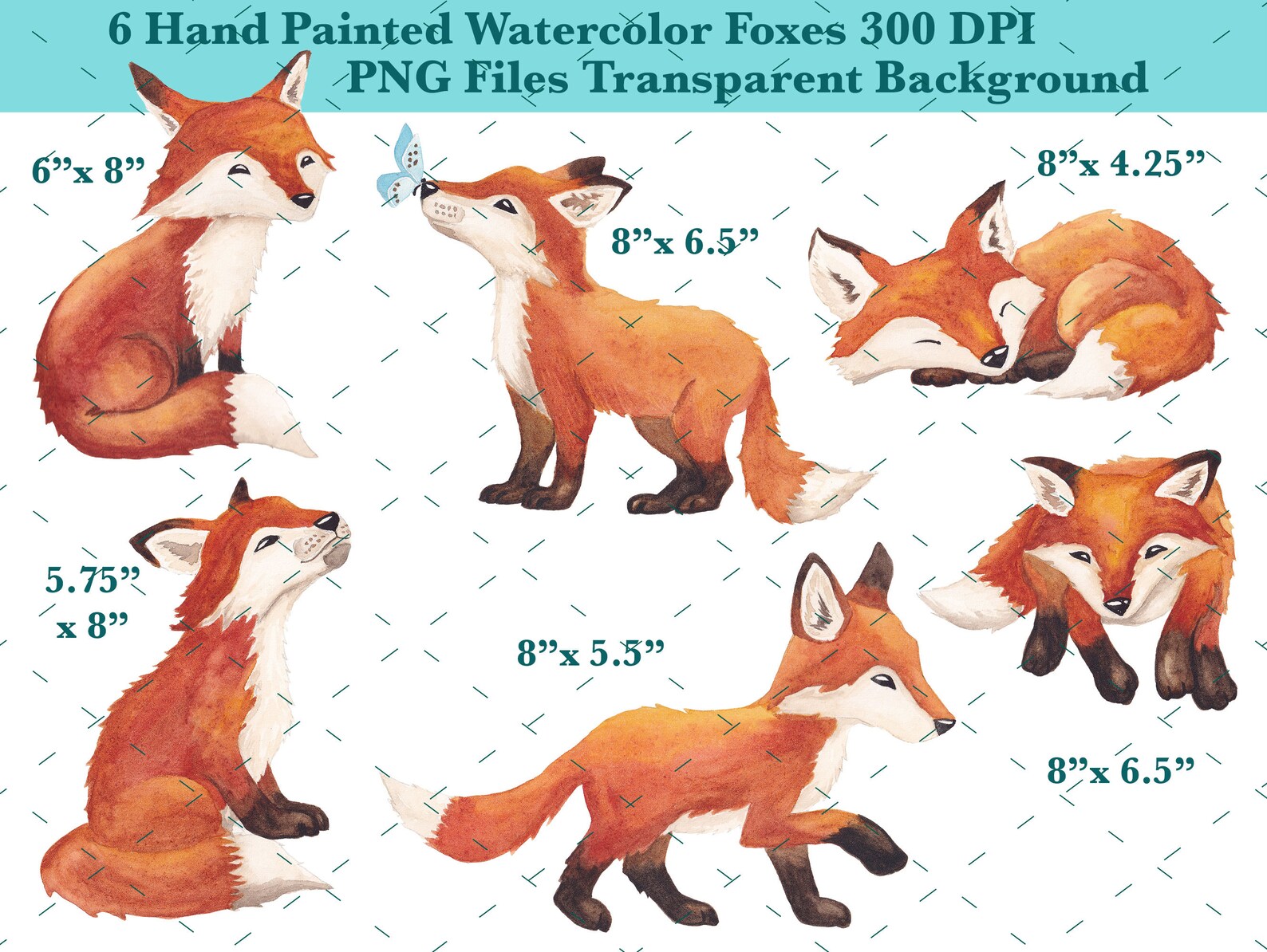 Foxes Clipart, Cute Baby Foxes Clip Art, Watercolor Foxes Clipart ...