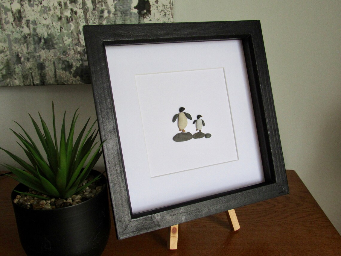Penguin Pebble Art Penguin Family Pebble Picture Beach Art | Etsy
