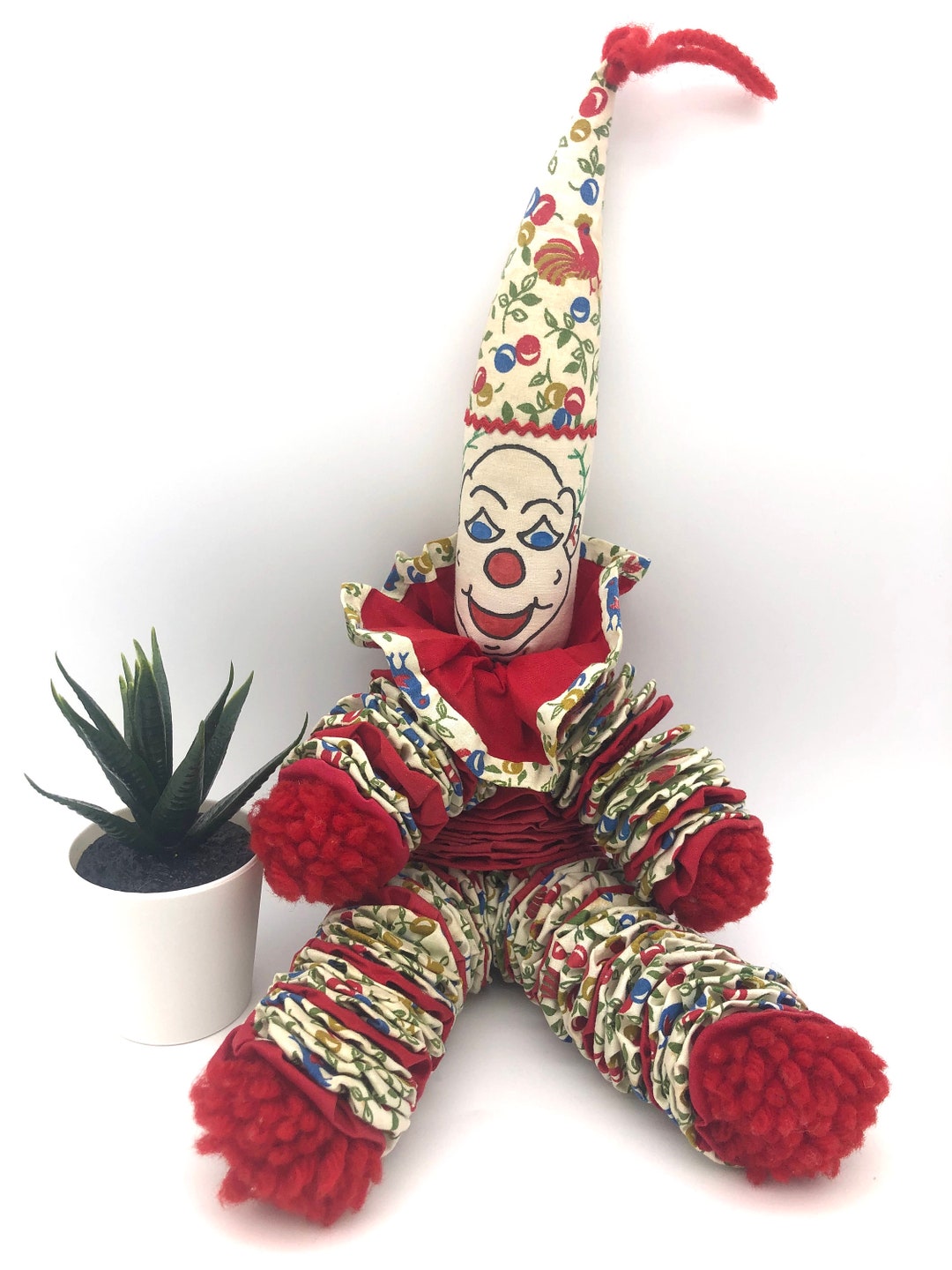 Vintage Cloth Clown Doll - Mid Century Yo Yo Doll - Folk Art Doll - Old ...