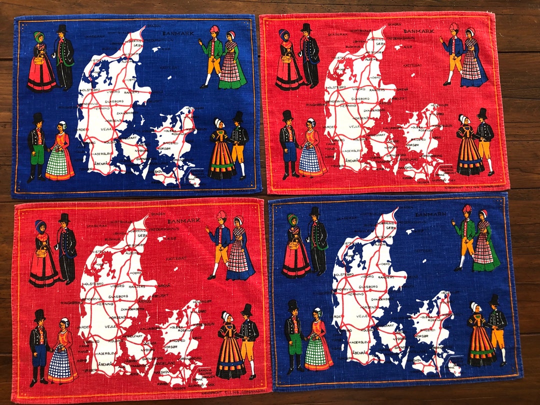 Vintage Danish Placemats - Danish Folk Art Map of Denmark - National ...