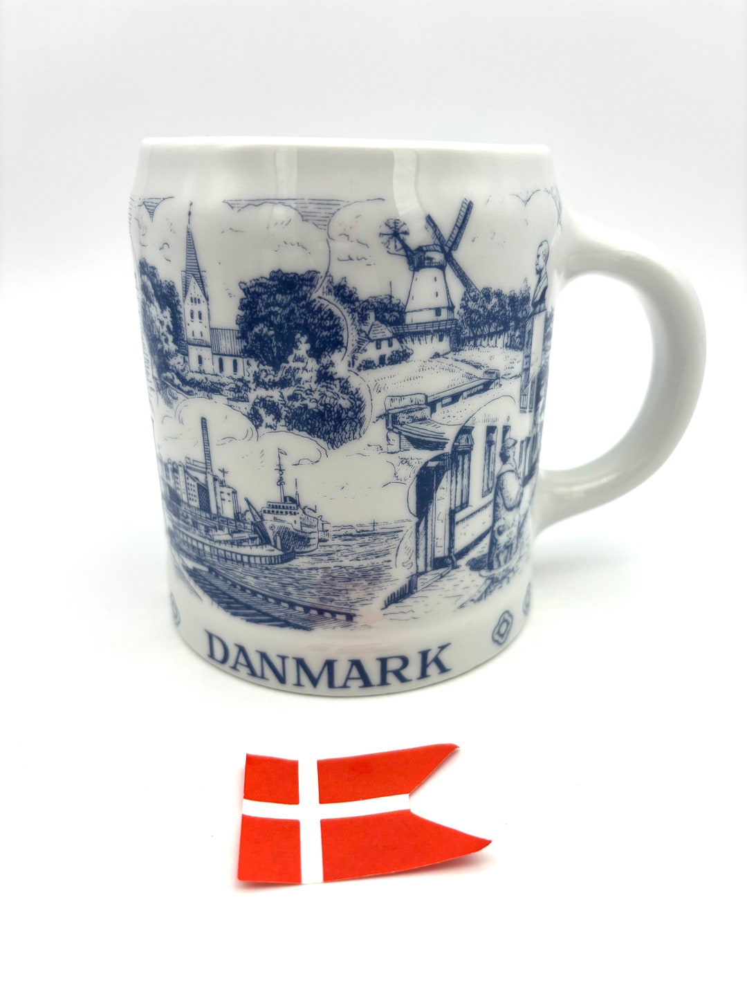 Bygdø Danmark White Blue Ceramic Beer Mug Coffee Mug- Scandinavian ...