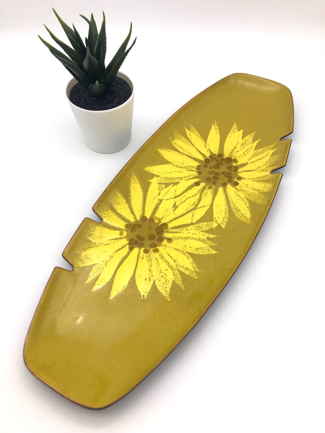 Vintage Bovano Enamel Copper Tray: Mid Century Sunflower Wall Hanging ...